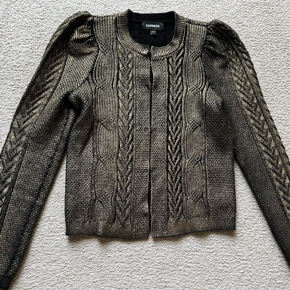 Express | Sweaters | New Express Gold Foil Metallic Cable Knit Sweater ...